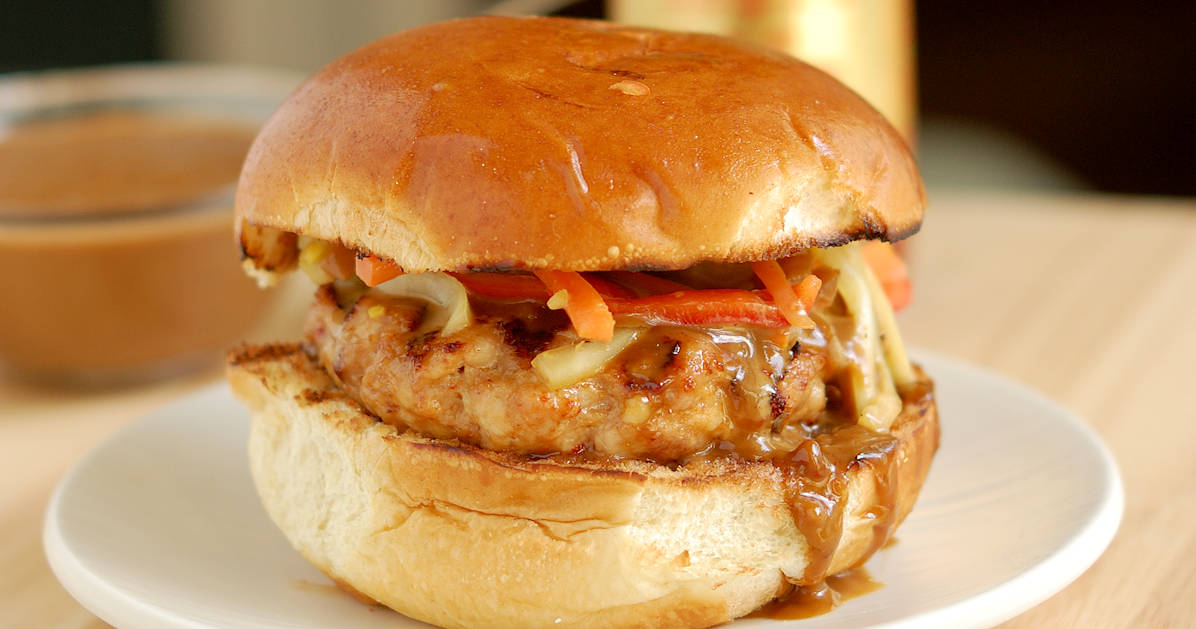 Chicken Satay Burger with Peanut Sauce - Baking Sense®